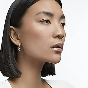 Swarovski Stilla Attract Mini Hoop Pierced Earrings with Pear Shaped Clear Cut Crystal and Matching Pavé on a Rhodium Finished Setting with a Hinge Closure