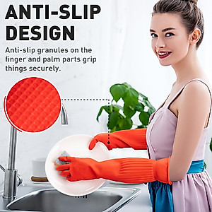ThxToms Rubber Dishwashing Cleaning Gloves (2-Pair) - Fleece Lined, Reusable, Waterproof with Extra-Long Cuff & Anti-Slip Design for Household & Kitchen Use - Small