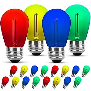 SMART EGG S14 Colored LED String Light Bulbs Replacement 16 Pack, 1W Multi-Color Edison Bulb E26 Medium Base Plastic Shatterproof for Home Outdoor Decor