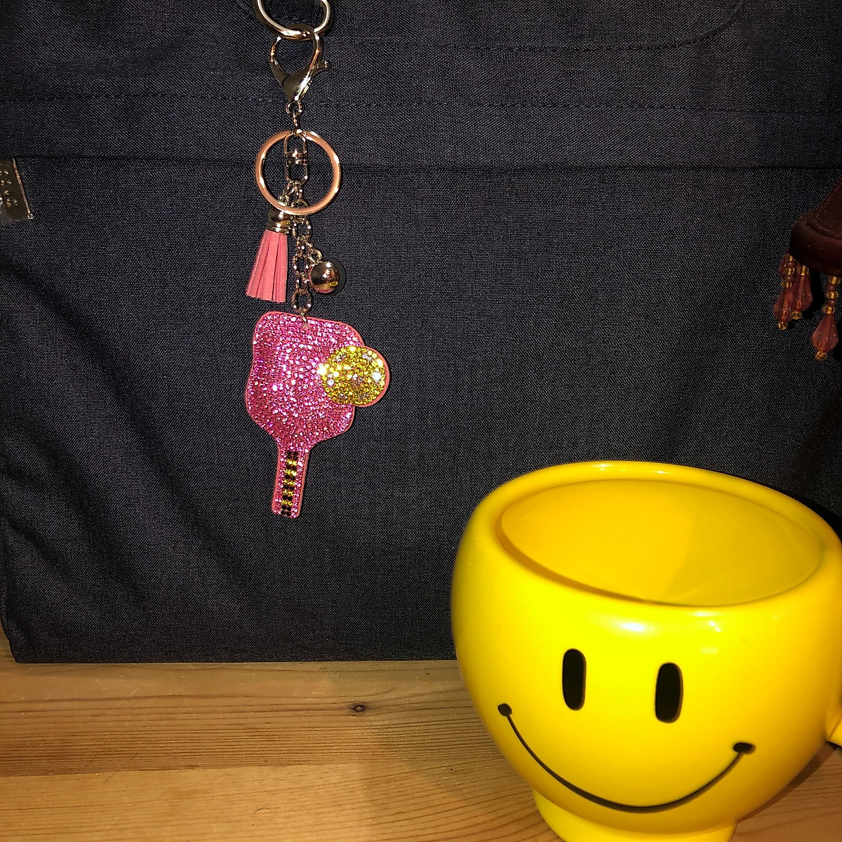 Popfizzy Bling Pink Pickleball Keychain for Women, Rhinestone Pickleball Backpack Keychain for Girls, Fun Pickleball Gifts