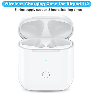 Charging Case for Airpod 1/2, Support Cable & Wireless Charger, Wireless Case Replacement Built-in 450 mAh Battery with Sync Pairing Button, No Earbud (White)