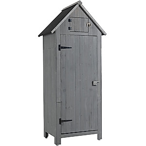 30.3" L X 21.3" W X 70.5" H Outdoor Storage Cabinet Tool Shed Wooden Garden Shed Gray