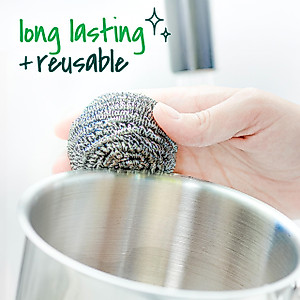 Scotch-Brite Stainless Steel Scrubbers, Ideal for Cast Iron Pans, Powerful Scrubbing for Stubborn Messes, 3 Scrubbers
