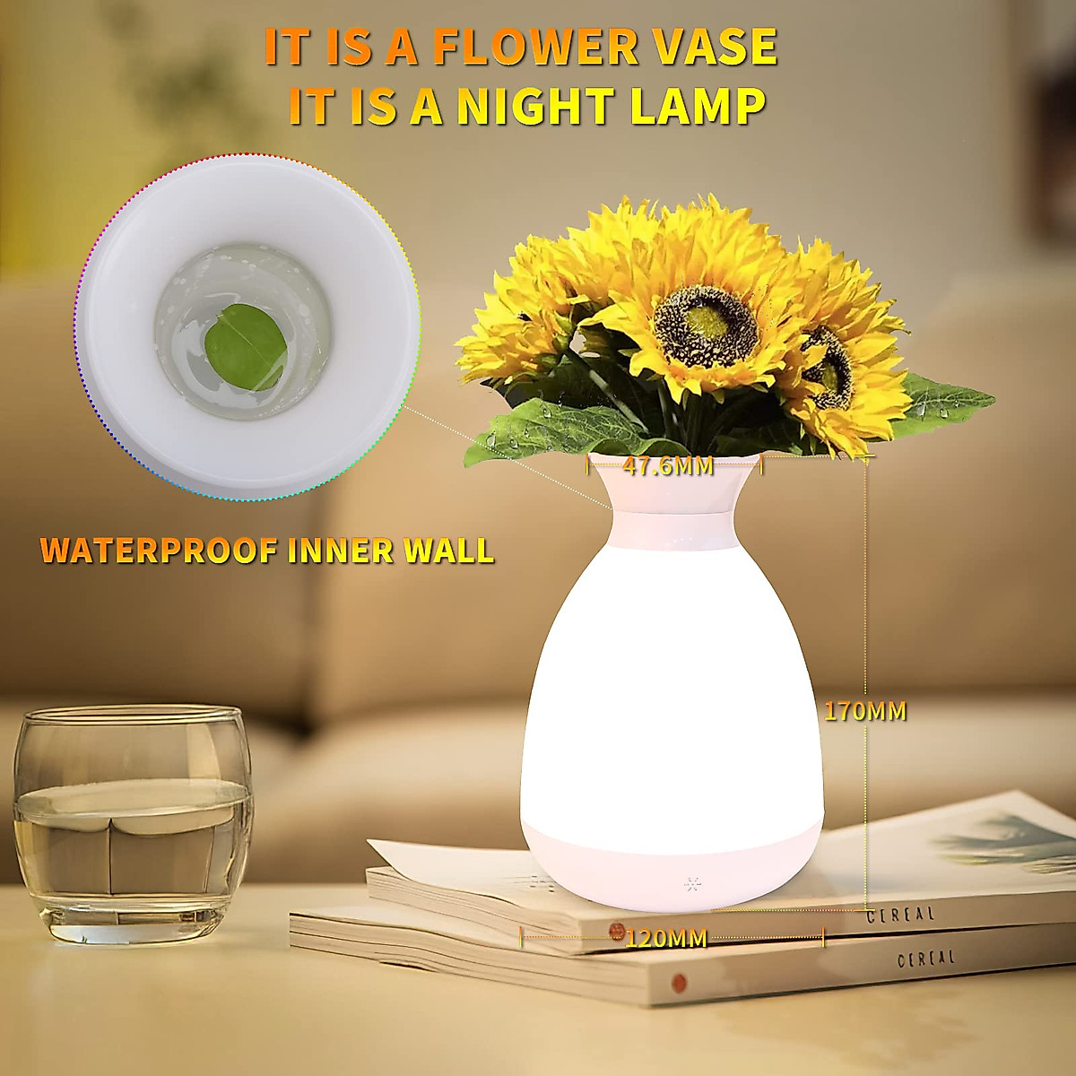 Flymuda Baby Night Light, Flower Vase Style Kids Night Light, Dimmable White & RGB Changing Colors Night Light Lamp for Kids, Bedroom, Kitchen, Living Room, Office, Restaurant, Ideal Christmas Gift