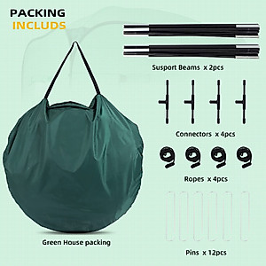 Upgraded Pop-Up Plant Greenhouse for Outdoors with Roll-up Zipper Entry Doors and Windows, Durable PE Cover, Walk-in and Portable Fast Set-up Green House with Ground Pegs & Ropes for Stability