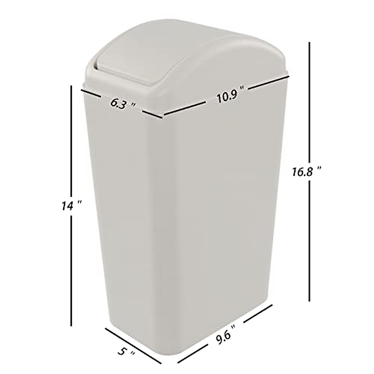 Utiao Slim Trash Cans with Swing Lid for Kitchen, Office, Bathroom, 14 L