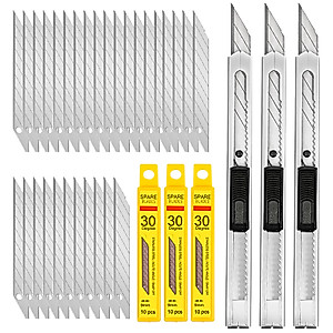 WRAPXPERT Utility Knife Retractable,30 Degree Snap Off Blade 9MM,Sharp Box Cutter Knife，Pack of 3