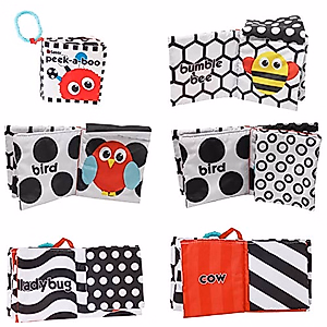 Sassy Peek-a-Boo Activity Book with Attachable Link for On-The-Go Travel | Black & White | for Ages Newborn and Up