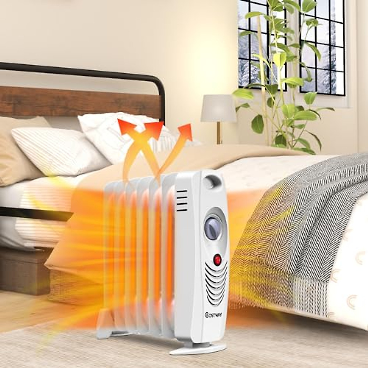 COSTWAY Oil Filled Radiator Heater, 700W Portable Space Heater with Adjustable Thermostat, Overheat Protection, Electric Heater for Bedroom, Indoor use