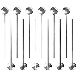 TOPTIE 12 PCS Spoon Straws Stirrer Stainless Steel Drinking Straws Reusable Cocktail Spoons Straws-Silver