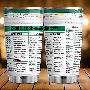 BECHUSKY Excel Tumbler Group Excel Shortcut Tumbler Excel Cheat Sheet Travel Spreadsheet Accounting Student Senior Accountant CPA Gift For Coworker Colleague Friend On Birthday Anniversary Christmas