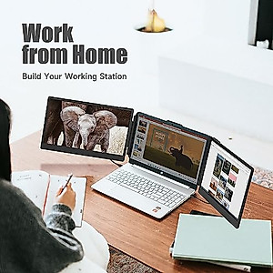 KEFEYA Laptop Screen Extender,14" Triple Screen Laptop Monitor Extender, 1080P FHD Portable Monitor for 13"-17.3" Laptops, HDMI/USB-A/USB-C for MacBook, Windows, Chrome, Switch, Plug and Play