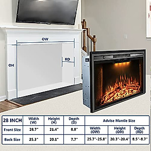 Velaychimney 29 Inches Electric Fireplace Insert, 750W/1500W Fireplace Heater with Adjustable Flame and Top Light Colors, Fire Crackling Sound, Remote Control, Timer, Glass Door & Mesh Screen, Black…