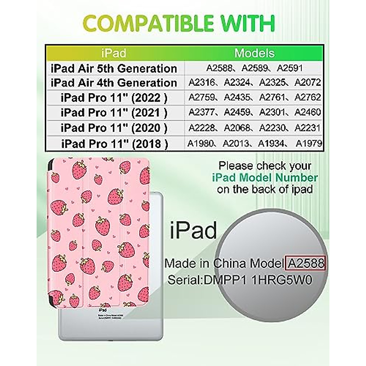 Uppuppy for iPad Air 5th/4th Generation Case 10.9, for iPad Pro 11 Inch Case Girls Cute Kids Women Folio Cover Pencil Holder Strawberry Design Girly Kawaii for Apple iPad Air 5/4 (2022/2020)/Pro 11"