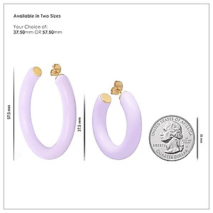Yellow Gold Plated Sterling Silver Matte Lavender Open Hoop Earrings for Women - 57MM