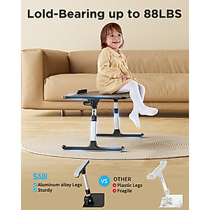 SAIJI Leather Laptop Bed Tray Table, Adjustable Laptop Stand with Removable Stopper, Portable Lap Desks with Foldable Legs, Notebook Stand Breakfast Reading Desk for Sofa Couch(Large,Black)