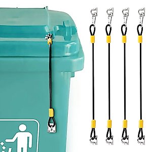 JUXYES Pack of 4 Universal Outdoor Bear Proof Trash Can Lock, Metal Trash Can Lid Locks for Animals Stop from Rummaging, Outdoor Garbage Can Buckle Lock, Long-Lasting Rubber Coated Braided Wire Rope