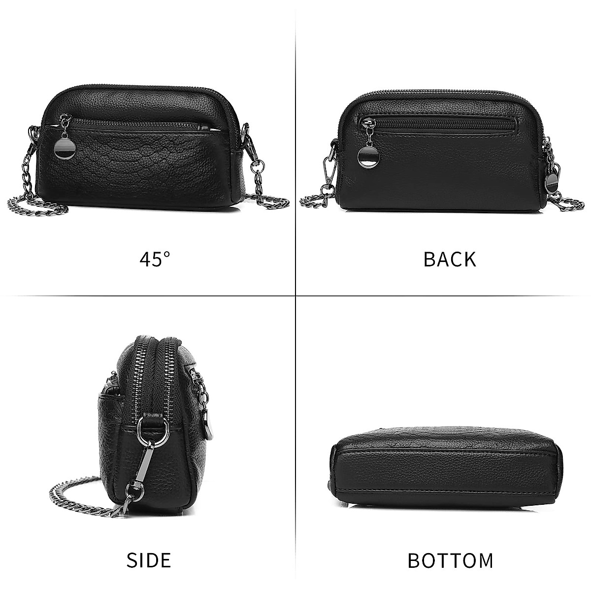 Wesccimo Small Crossbody Clutch Purses For Women Black Wristlet Handbag Trendy Chain Leather Snakeskin Print Evening Purse