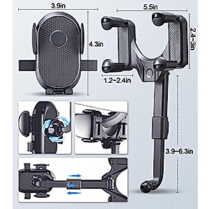 Mueczeo Windshield Phone Mount for Car, Rearview Holder Rotatable and Retractable Car Phone Holder for Car, 360° Rotating Car Phone Holder Mount Compatible with iPhone, Samsung & Other Smartphones