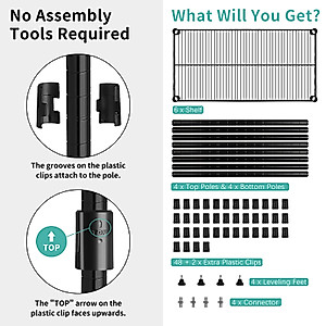 Lynkloft 6-Tier Wire Shelf 72" x 16" x 42" Metal Storage Shelves - Each Shelf Can Hold 250 Pounds - Adjustable Storage Racks NSF Wire Shelving Units for Basement Garage Kitchen, Black