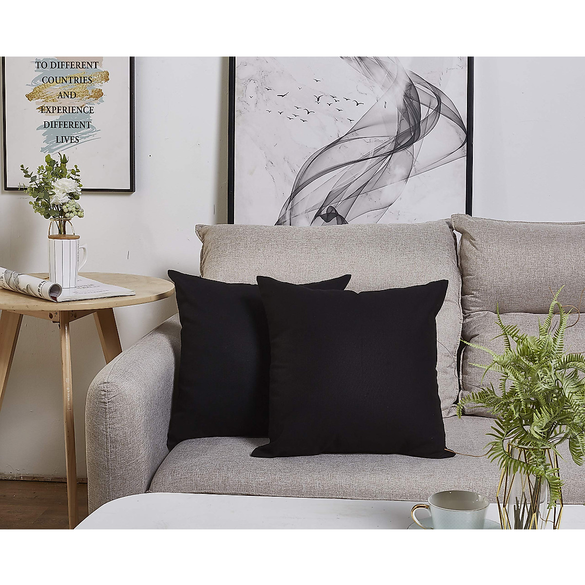 TangDepot Handmade Decorative Solid 100% Cotton Canvas Throw Pillow Covers/Pillow Shams, (18"x18", Black)