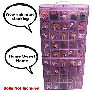 HOME4 No BPA 60 Adjustable Compartments 6 Layers Stackable Storage Container Organizer Carrying Display Case, Compatible with Small Toys Lol, Shopkins, Omg (Dolls Not Included) (Purple)
