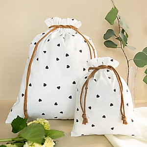 Gather & Knot Drawstring Gift Bags | 20" Large 12" Small | Premium Canvas | Gender Neutral Reusable Fabric Wrap for Wedding, Anniversary, Baby Shower or Birthdays | Heart