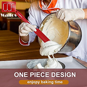 Walfos Silicone Jar Spatula - 600ºF Heat Resistant Kitchen Spatulas(2pcs), Strong Steel Core & One-Pieces Design,Mixing Batter & Cake Cream Spatulas, for Cooking & BPA Free & Dishwasher Safe, Red