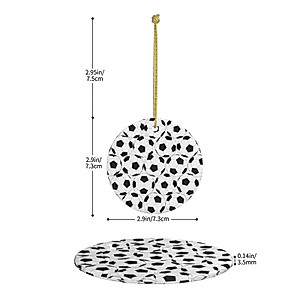 Black and White Soccer Ball Pattern Print Christmas Tree Ceramic Hanging Round Shaped Xmas Tree Pendants Gatherings Party Deco