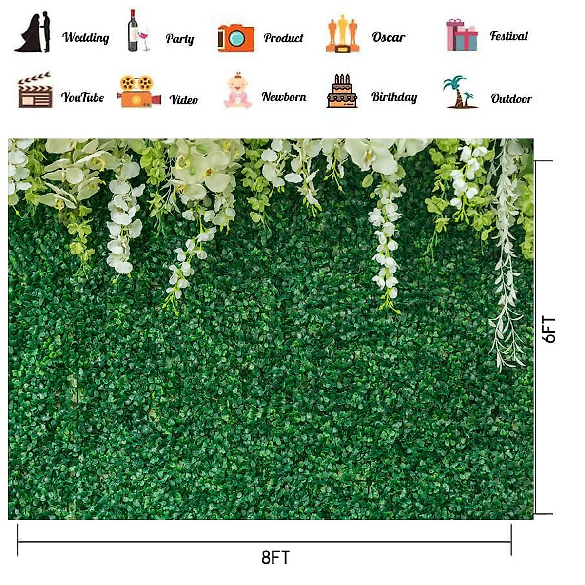 CHAIYA 8X6FT Greenery Backdrop with Flowers Green Leaf White Flower Photo Backdrops Bridal Shower Backdrop for Wedding Backdrops Reception Ceremony Birthday Party Decoration CY273