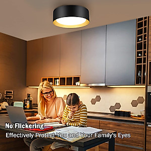 Flush Mount Ceiling Light, 13in 25W(250W Equiv) 2400LM, LED Ceiling Light Fixture 3 Colors 3000K 4000K 5000K, Dimmable Black and Gold Modern Flush Mount Light for Bedroom Bathroom Hallway Kitchen