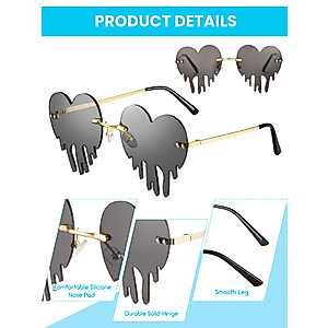 7 Pairs Melting Heart Sunglasses for Men Women Heart Drip Tears Flame Colorful Sunglasses Rimless Wave Eyewear (Fresh Colors)