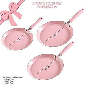 JUSTUP Nonstick Frying Pan Set，3 Piece Pots and Pans Set Nonstick，Pink Kitchen Cookware Sets with Non Stick Pan Coating,10 Inch,8 Inch and 6 Inch Non Stick Cooking Set Suitable for All Stoves (Pink)