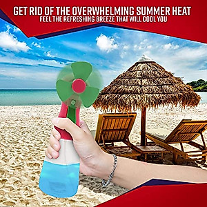 3 Pcs Set Handheld Fan With Water Spray Mister - Personal Cooling Fan Battery Operated Fan Water Bottle Sprayer - Multiple Random Colors Portable Misting Fan. Use also as Portable Desktop Table Fan