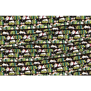 Spoonflower Fabric - Library Cats Cat Book Candle Bookshelf Hygge Books Cute Home Pet Printed on Petal Signature Cotton Fabric by The Yard - Sewing Quilting Apparel Crafts Decor