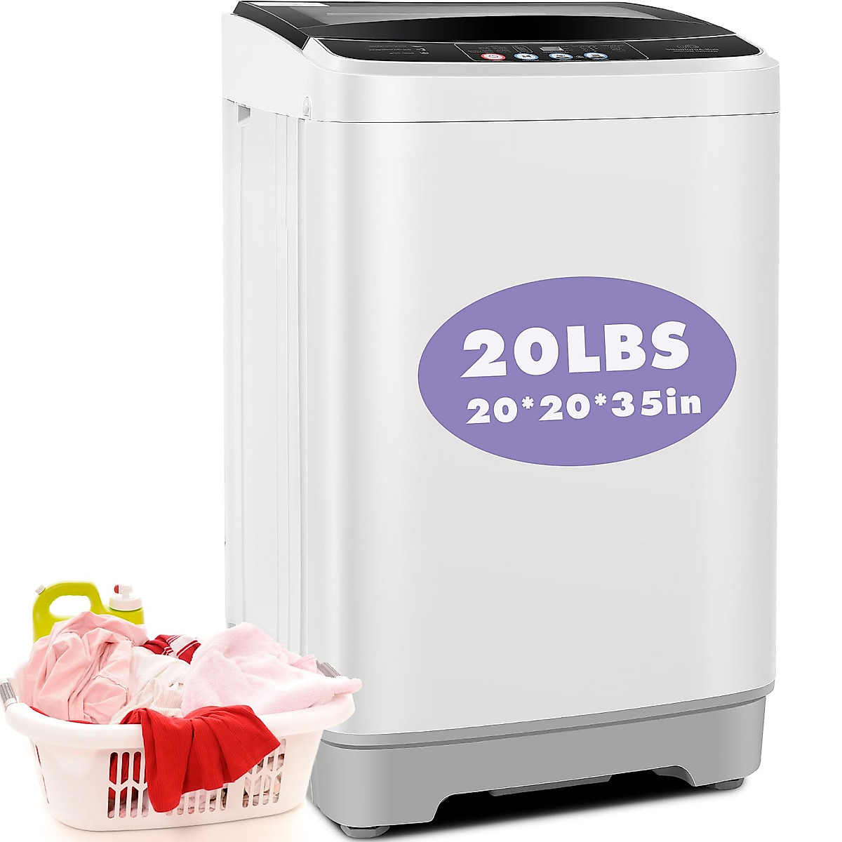 Nictemaw Portable Washing Machine 20Lbs Capacity 2.8 Cu.ft Portable Washer and Dryer Combo with 10 Programs and 8 Water Level Selections Compact Washer Machine for Apartments, Dorms, Rv-Glass Cover