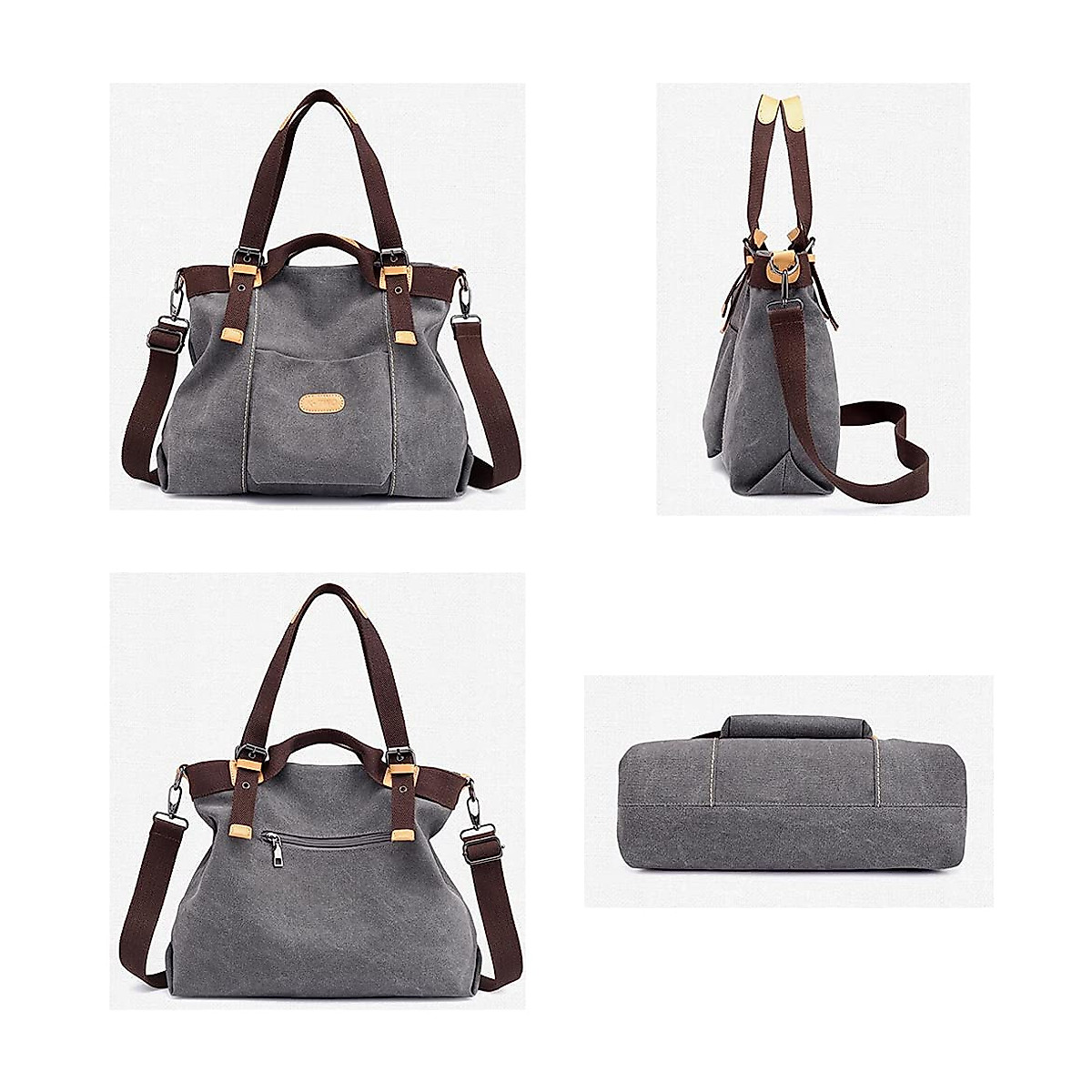 GJGJTER Women Soft Retro Casual All-match Tote Satchel Crossbody Hobo Messenger Canvas Shoulder Bag Clutches-Black