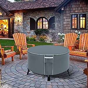 Fire Pit Cover 36 Inch Round, Waterproof Fire Pit Covers Round, 500D Heavy Duty Cover for Fire Pit, Fits 34 Inch, 36 Inch Firepit/ Fire Bowl, Windproof&Dustproof Firepit Cover -Grey, 36"Dia X 20"H