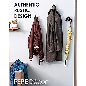 PIPE DECOR Robe and Towel Single Hook Kit Heavy Duty DIY Style, Rustic and Chic Industrial Iron Pipe with Electroplated Black Finish, Wall Mounted, Mounting Hardware Included, Oil + Rust Free (3)