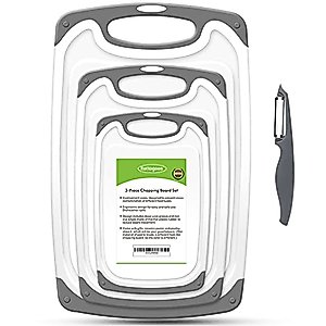 Cutting Boards for Kitchen, Plastic Chopping Board Set of 4 with Non-Slip Feet and Deep Drip Juice Groove, Easy Grip Handle