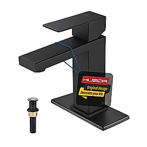 KUZOR Bathroom Faucets Matte Black, Single Hole Bathroom Sink Faucet with Metal Pop Up Drain, 304 Stainless Steel Modern Square One Hole Faucet for Bathroom Sink, Black Matt