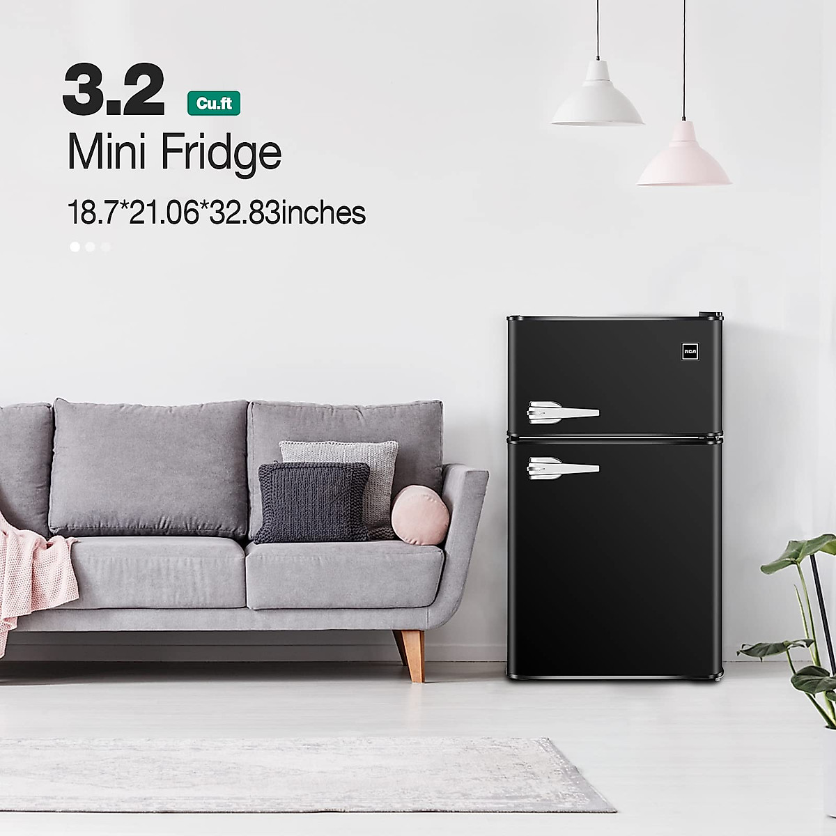 Kndko Compact Refrigerator 3.2 CU.FT. Fridge with Freezer - Dual Door Fridge - Adjustable Temperature, Energy Saving - Retro Refrigerator (Black)