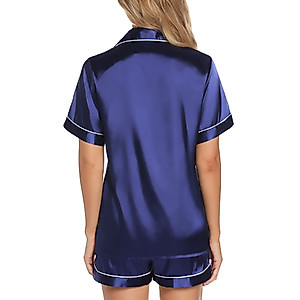 Women Short Sleeve Sleepwear Button Down Loungewear Soft Summer Pjs Shorts Set Navy Blue XXL
