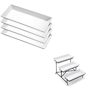 Yedio 3 Tier Serving Tray Set with Yedio 14” White Ceramic Serving Platters Set of 4
