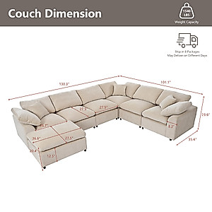 VEPXXP Oversized Modular Sectional Sofa Couch, 7 Seater Corner Sofa Modern U Shaped Sectional Couch with Ottoman Cloud Couches for Living Room, Office, Spacious Space