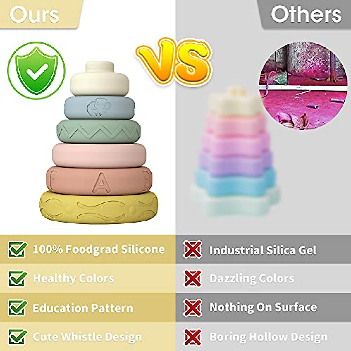 Mini Tudou 6 Pcs Stacking & Nesting Circle Toy,Soft Building Rings Stacker & Teethers,Squeeze Play with Early Educational Learning Stacking Tower, Best Gift for 6+ Months Boys&Girls