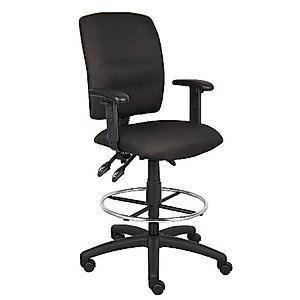 Boss Office Products Multi-Function Fabric Drafting Stool with Adjustable Arms in Black