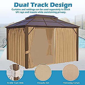 GAZEBEST 10' X 13' Permanent Hardtop Gazebo, Outdoor Polycarbonate Double Roof Pavilion Pergola Canopy with Aluminum Frame and Privacy Curtains for Patio, Garden, Backyard, Lawn