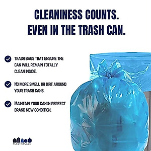 Plasticplace 64-65 Gallon Recycling Trash Bags For Toter │1.5 Mil │ Blue Heavy Duty Garbage Can Liners  │ 50” x 60” (50 Count)