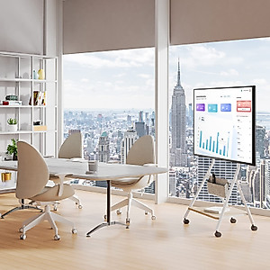 FITUEYES Design Mobile TV Stand for 46 55 60 65 Inch TV, Rolling TV Cart Floor Stand with Mount for Living Room Office Hotel, Modern Corner TV Stand with Wooden Storage Shelves, Collector Series